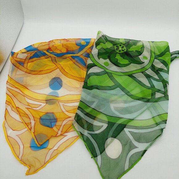 White | Accessories | Square Scarves Yellow Green White Floral 2 Made ...